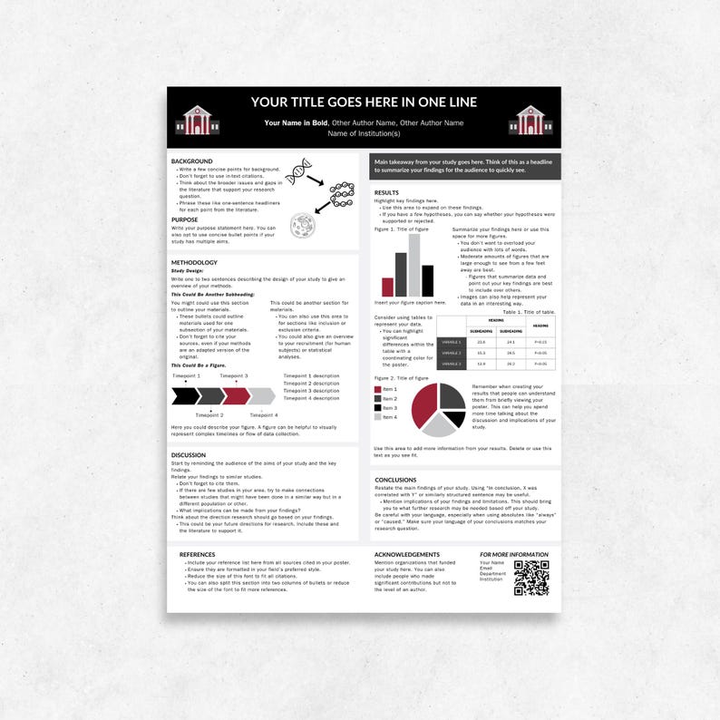 Black & Red Academic Poster Template, Vertical (PPTX) - Etsy