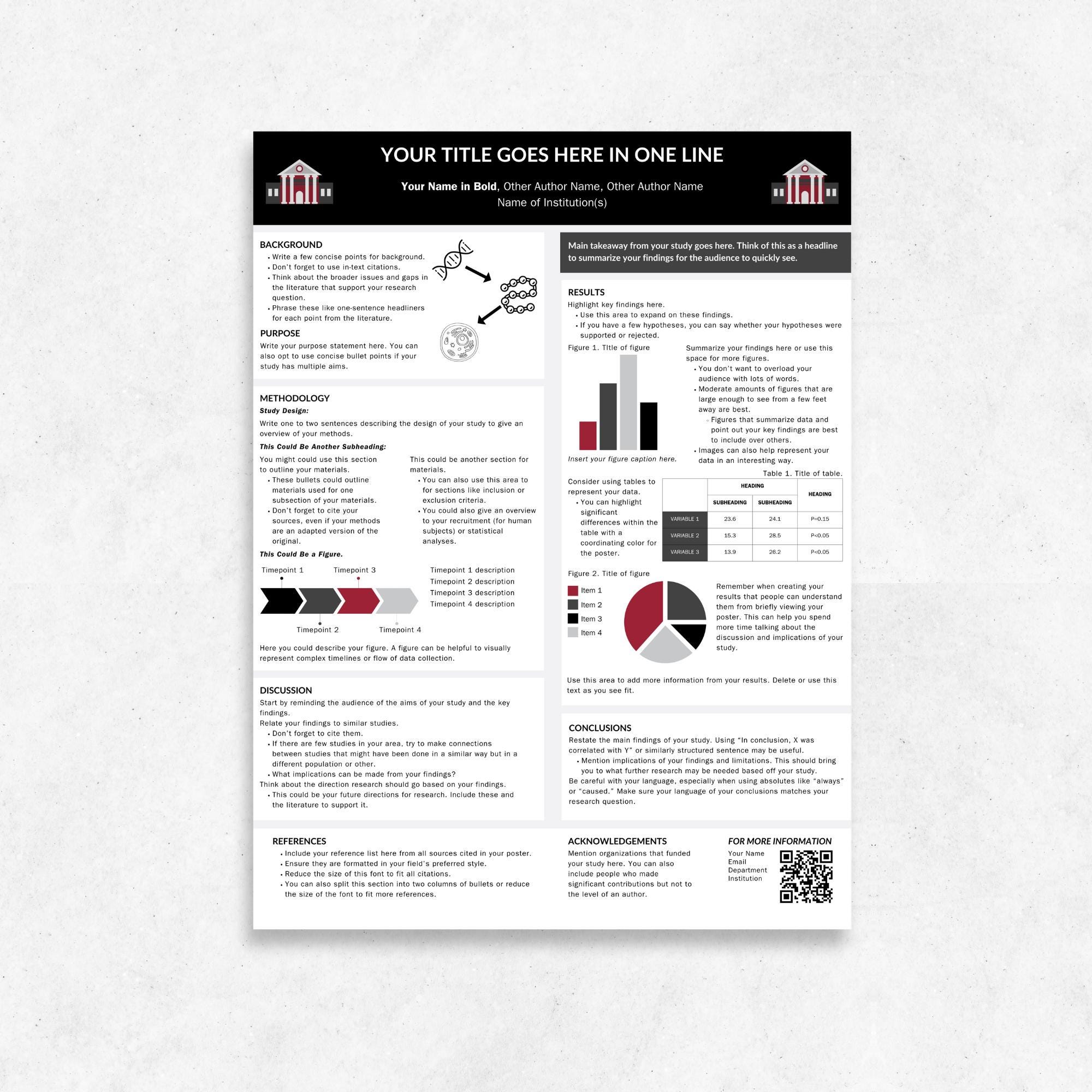 Black & Red Academic Poster Template, Vertical (PPTX) - Etsy