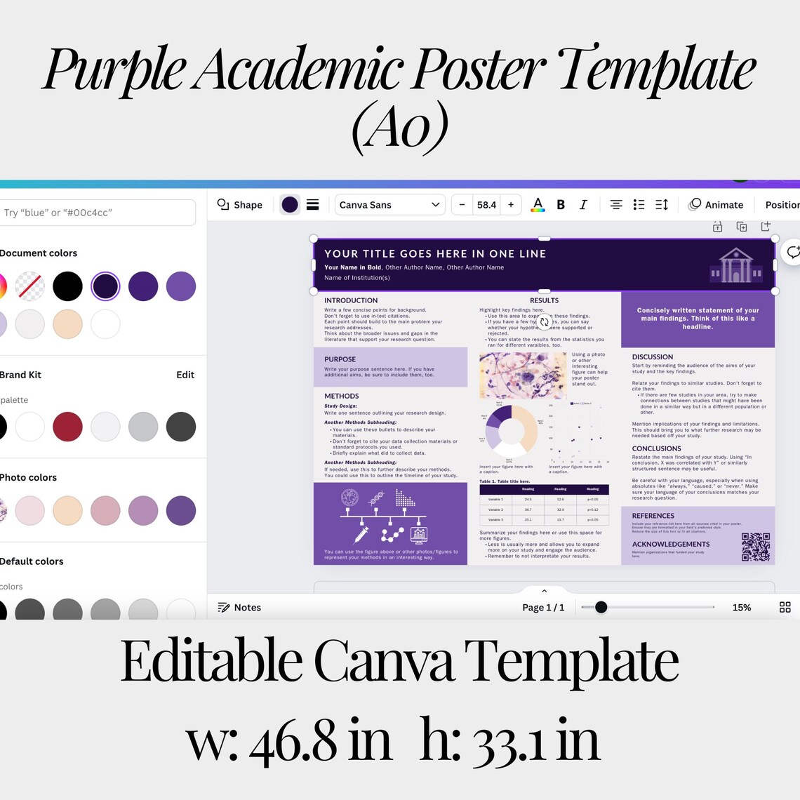 Purple A0 Academic Scientific Research Poster Canva Editable Template ...