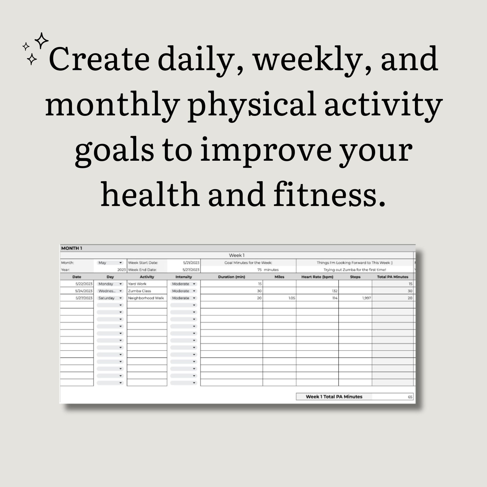 Physical Activity Log, Fitness Tracker Google Sheets (digital Download ...