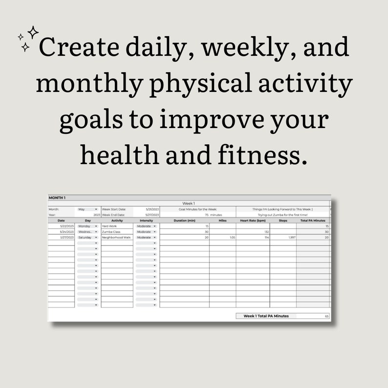 Physical Activity Log for Google Sheets, Digital Fitness Planner ...