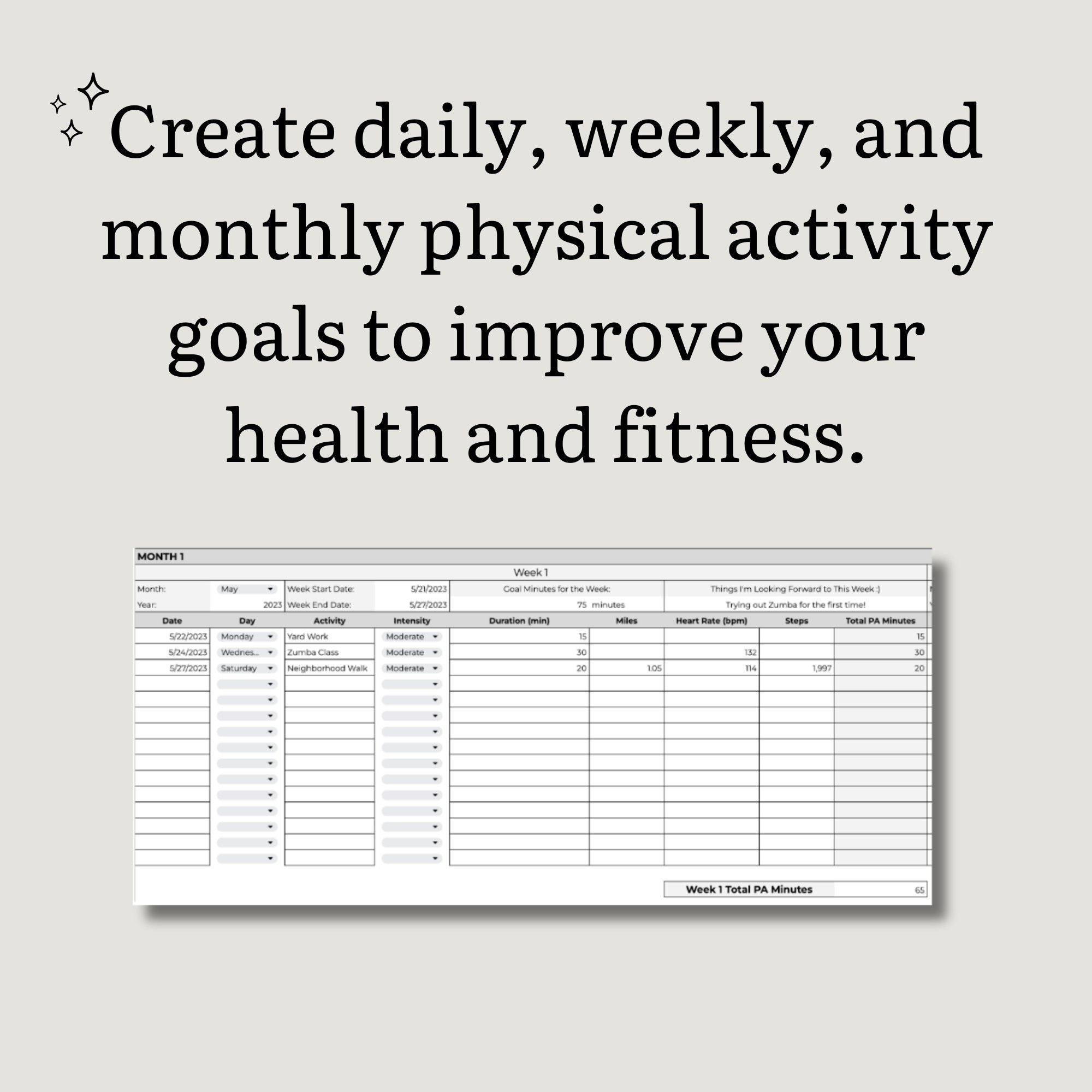 Physical Activity Log, Fitness Tracker Google Sheets (digital Download ...