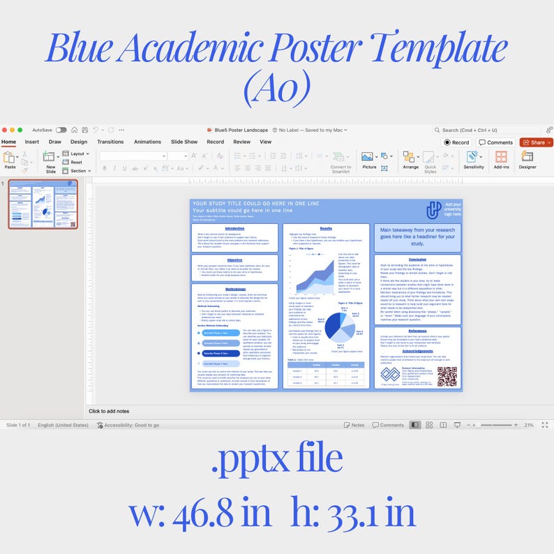 Blue Academic Poster Template, Scientific Conference Powerpoint (PPTX ...