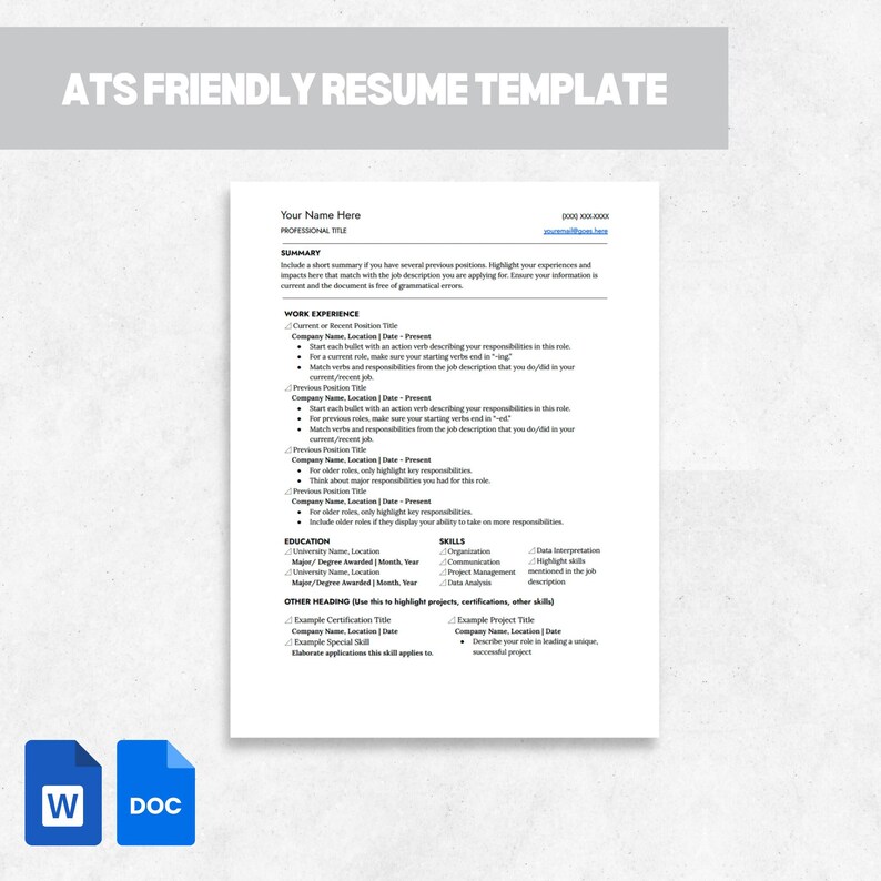 ATS Resume Template, Resume Template Google Docs, Ats Resume, Ats ...