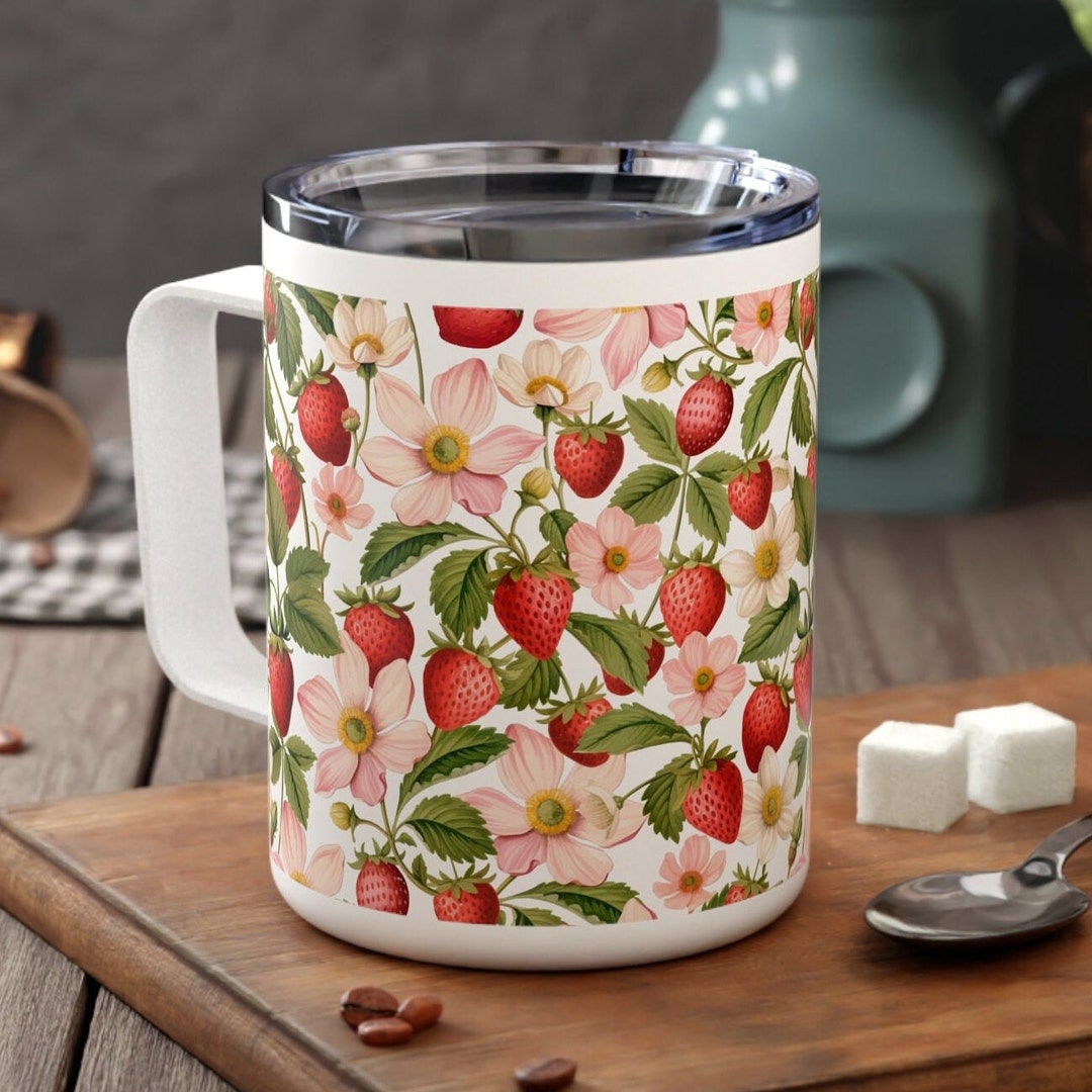 Strawberry Mug, Strawberry Cup, Cottagecore Mug, Insulated Mug, Coffee ...