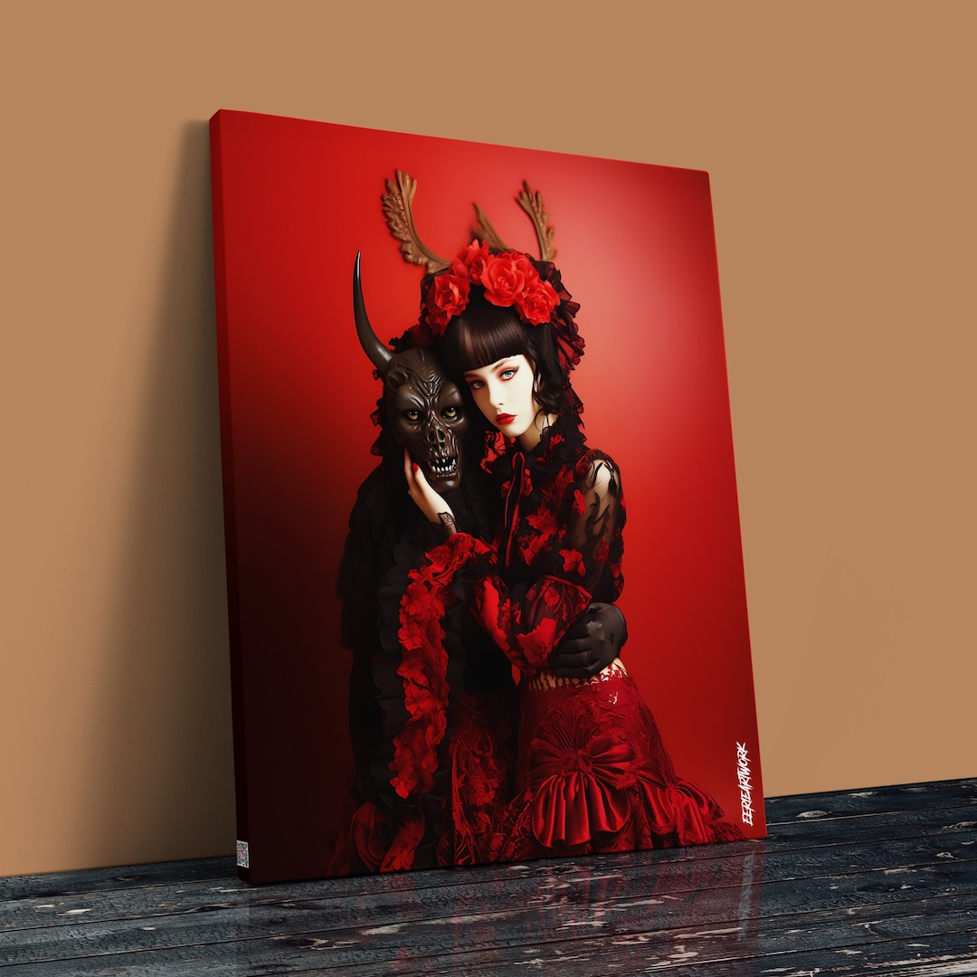 Entwined Elegance: Beauty and the Dark Devotion Dark Artwork, Canvas, Halloween Decor, Gothic ...