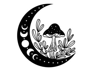 Moon and Mushrooms Svg, Round Mushroom Svg, Moon Mushroom Svg, Boho ...