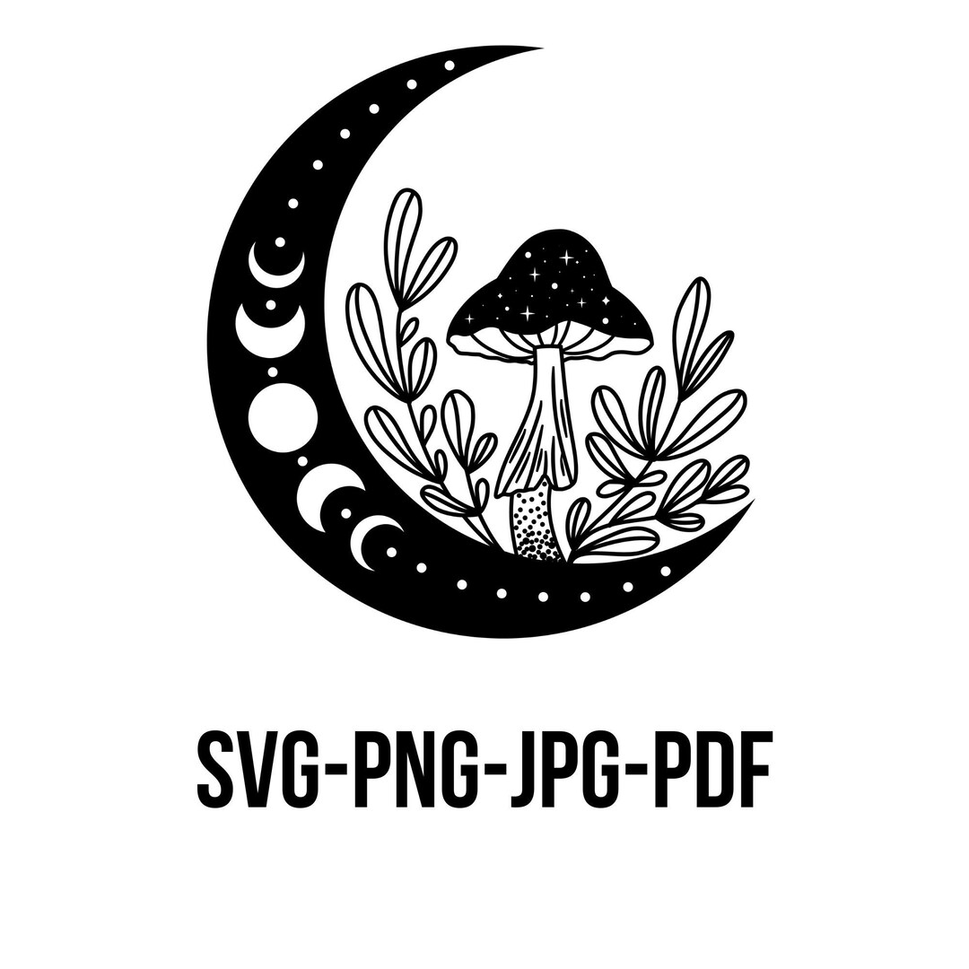 Mushrooms and Moon Svg, Round Mushroom Png, Moon Mushroom Svg, Boho ...