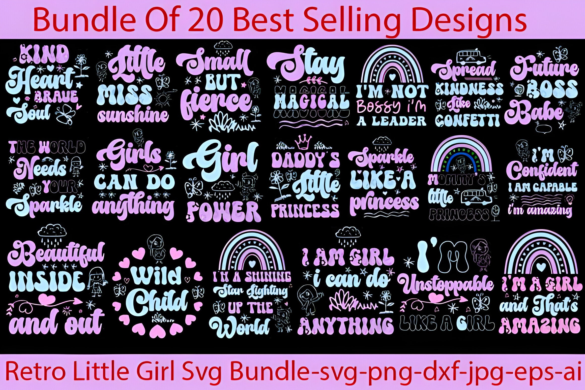 Retro Little Girl Svg Bundle, Little Girl Svg, Retro Designs, Little ...