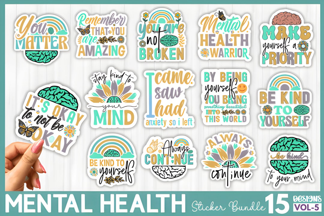 Boho Mental Health Bundle, Retro Inspirational Quotes, Positive Daily ...