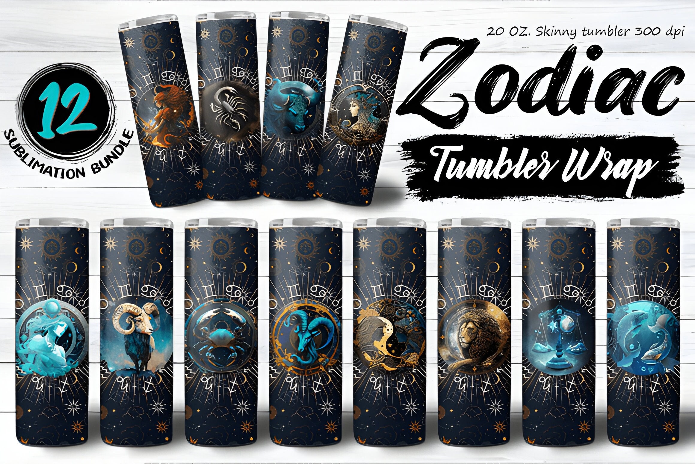 12 Zodiac Sign Affirmation, 20 Oz Skinny Tumbler, Sublimation Designs ...