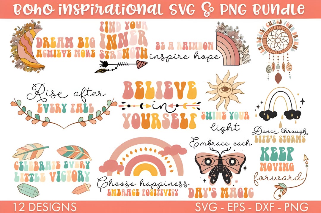 Boho Inspirational Quotes Bundle Svg, Printable Stickers, Motivational ...