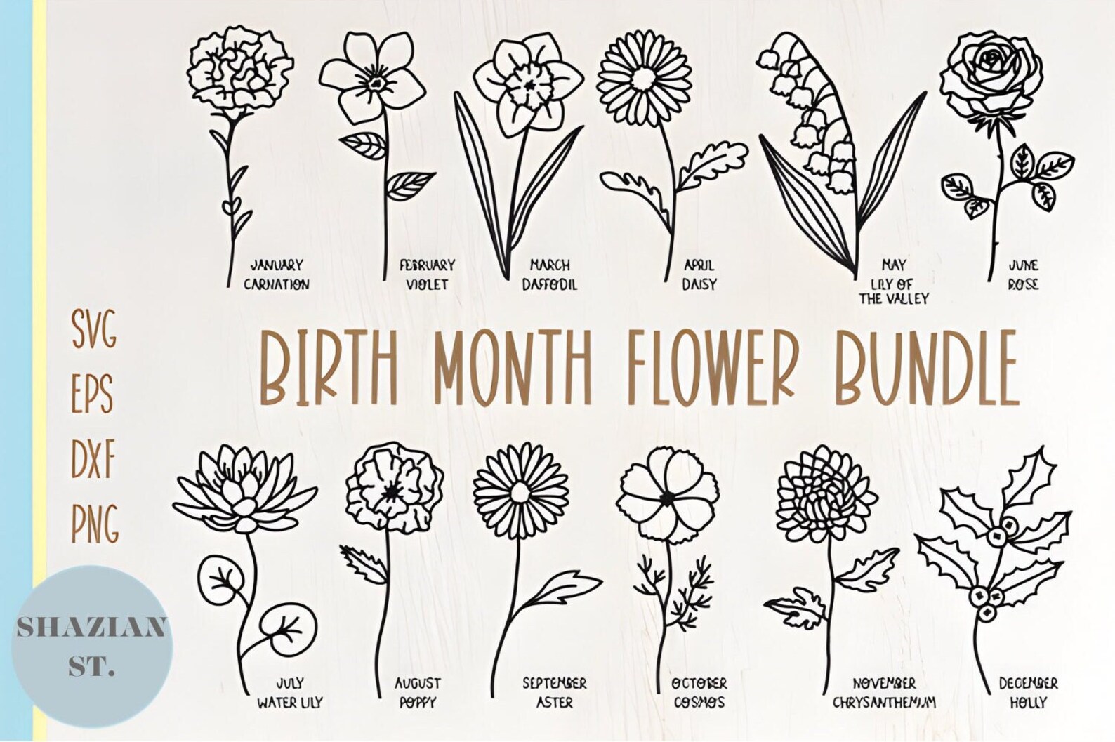 Birth Month Flower Svg, Birthday Flower Svg, Birth Flower Svg Bundle ...