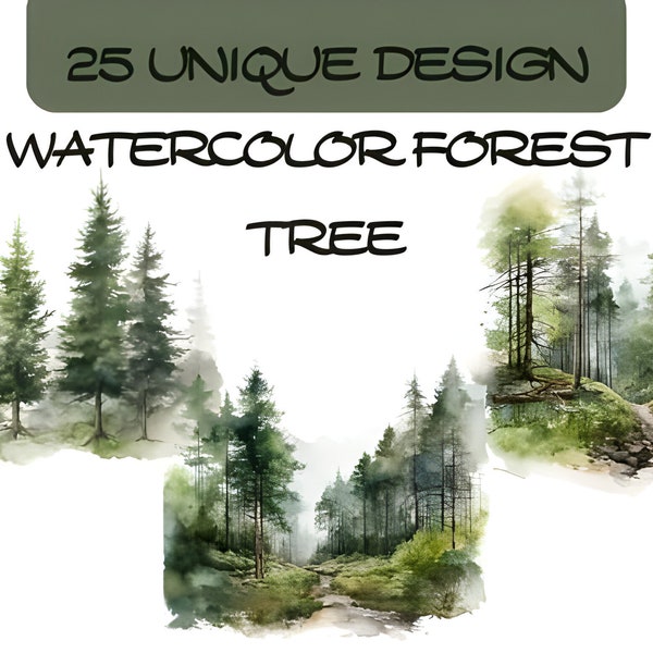 Watercolor Forest Landscape - Etsy