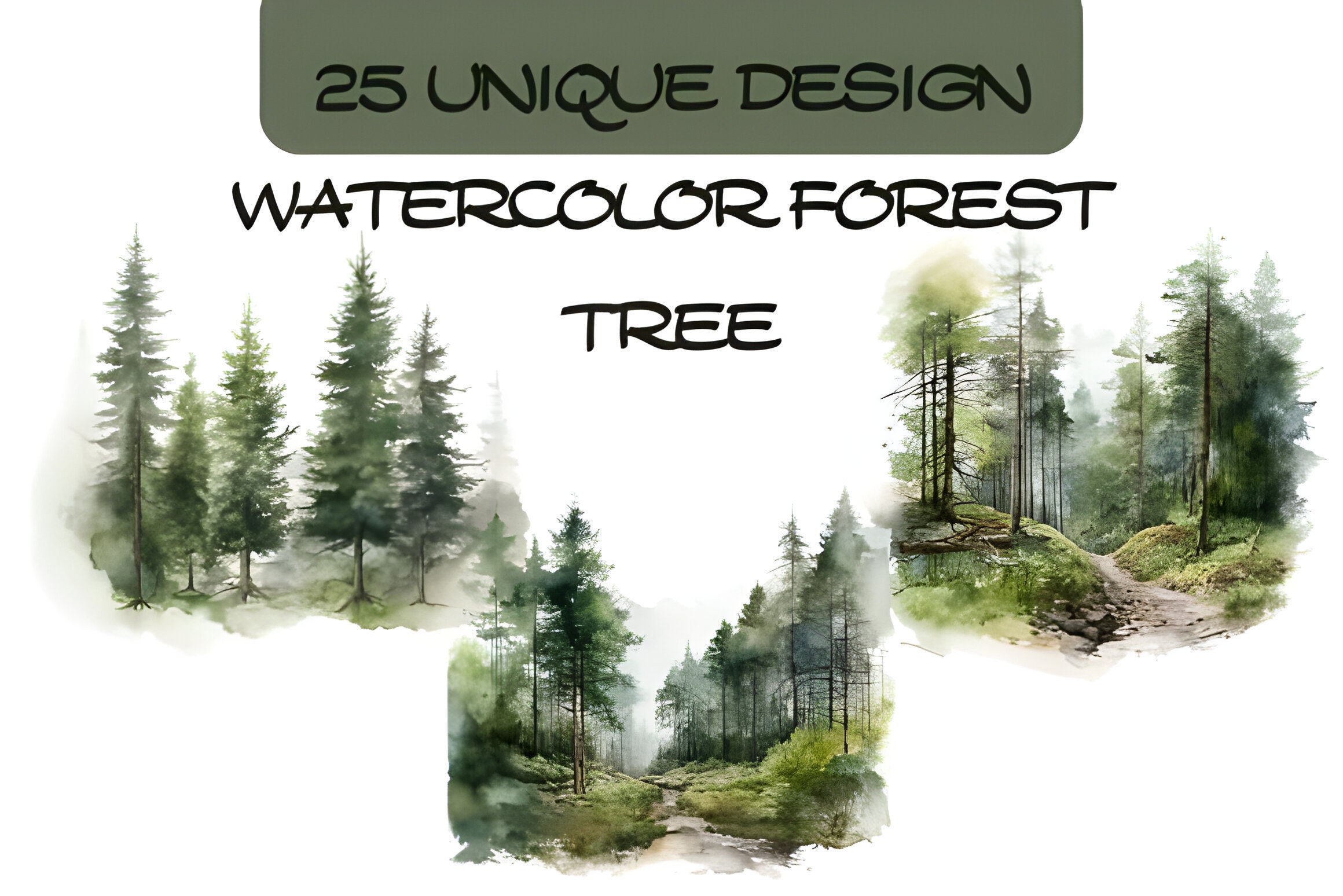 Watercolor Forest Tree Clipart, Pine Tree Png , Woodland Tree, Forest ...