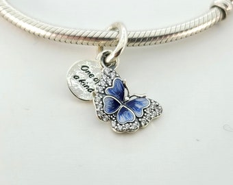 Pandora Blue Butterfly Quote Double Dangle Charm 790757C01 W/box - Etsy