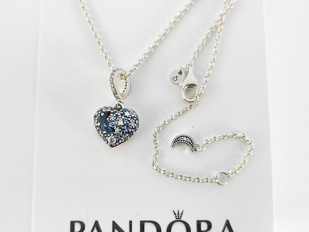Pandora Sparkling Blue Moon & Stars Heart Necklace 50 Cm 19.6 Inch - Etsy