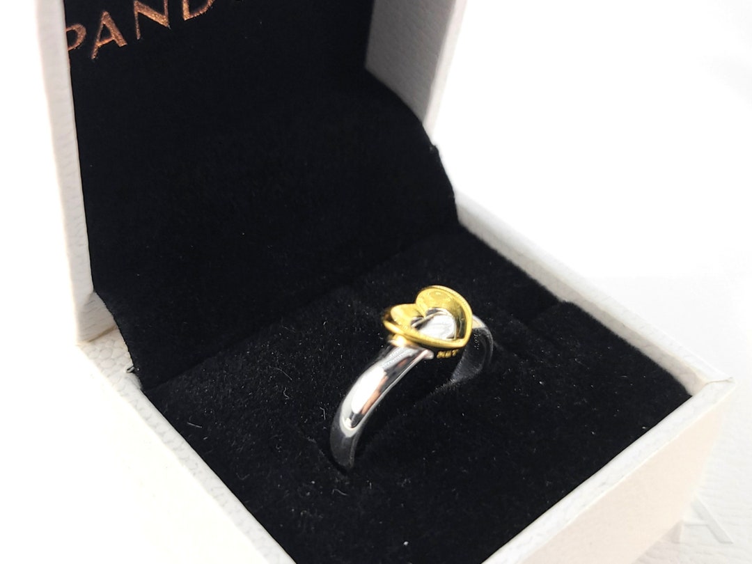 Pandora 14K Gold Plated Radiant Two-tone Sliding Heart Ring Size 52,54 ...
