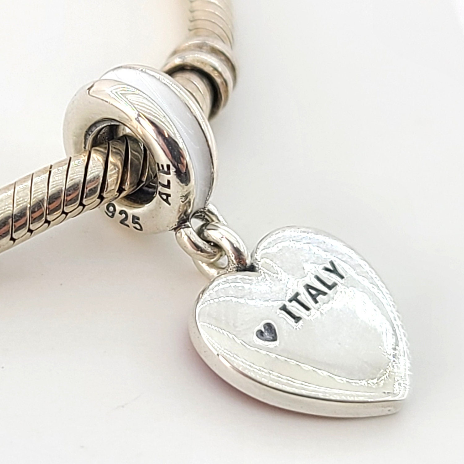 S925 Silver Italy Heart Flag Charm for Pandora Bracelet 791547ENMX With ...