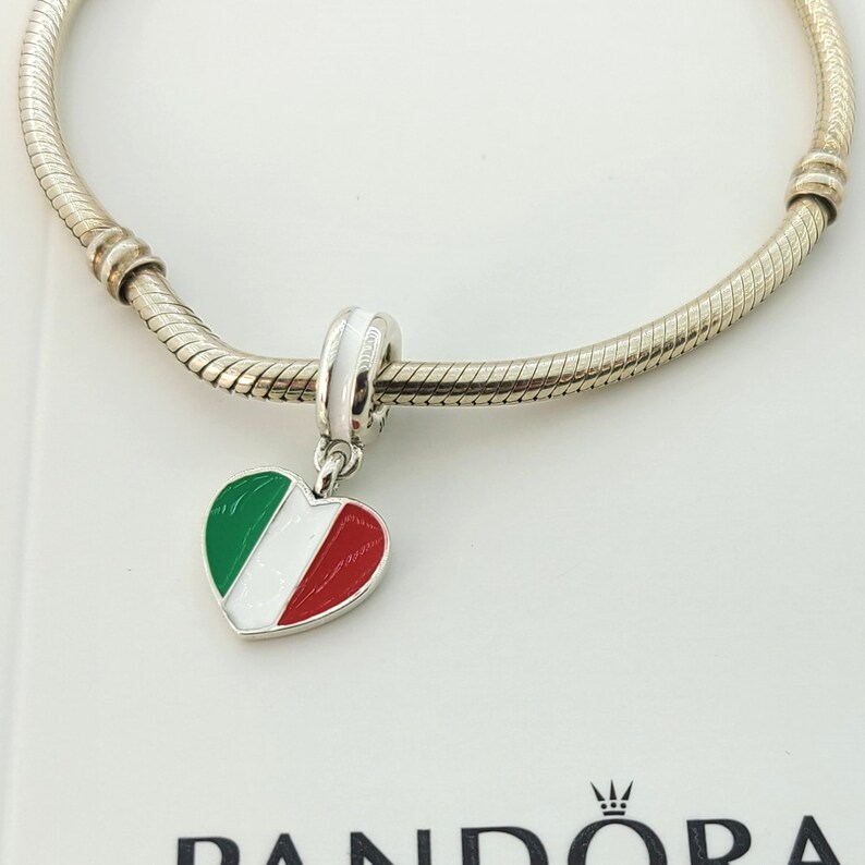 S925 Silver Italy Heart Flag Charm for Pandora Bracelet 791547ENMX With ...