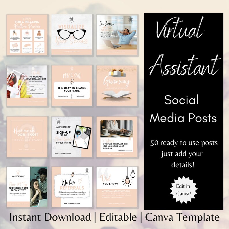 50 Virtual Assistant Social Media Posts 50 Social Media - Etsy