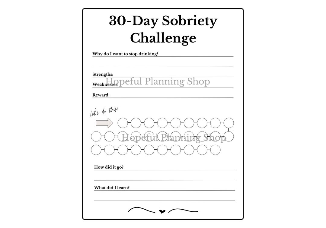 Printable 30-day Sobriety Challenge - Etsy
