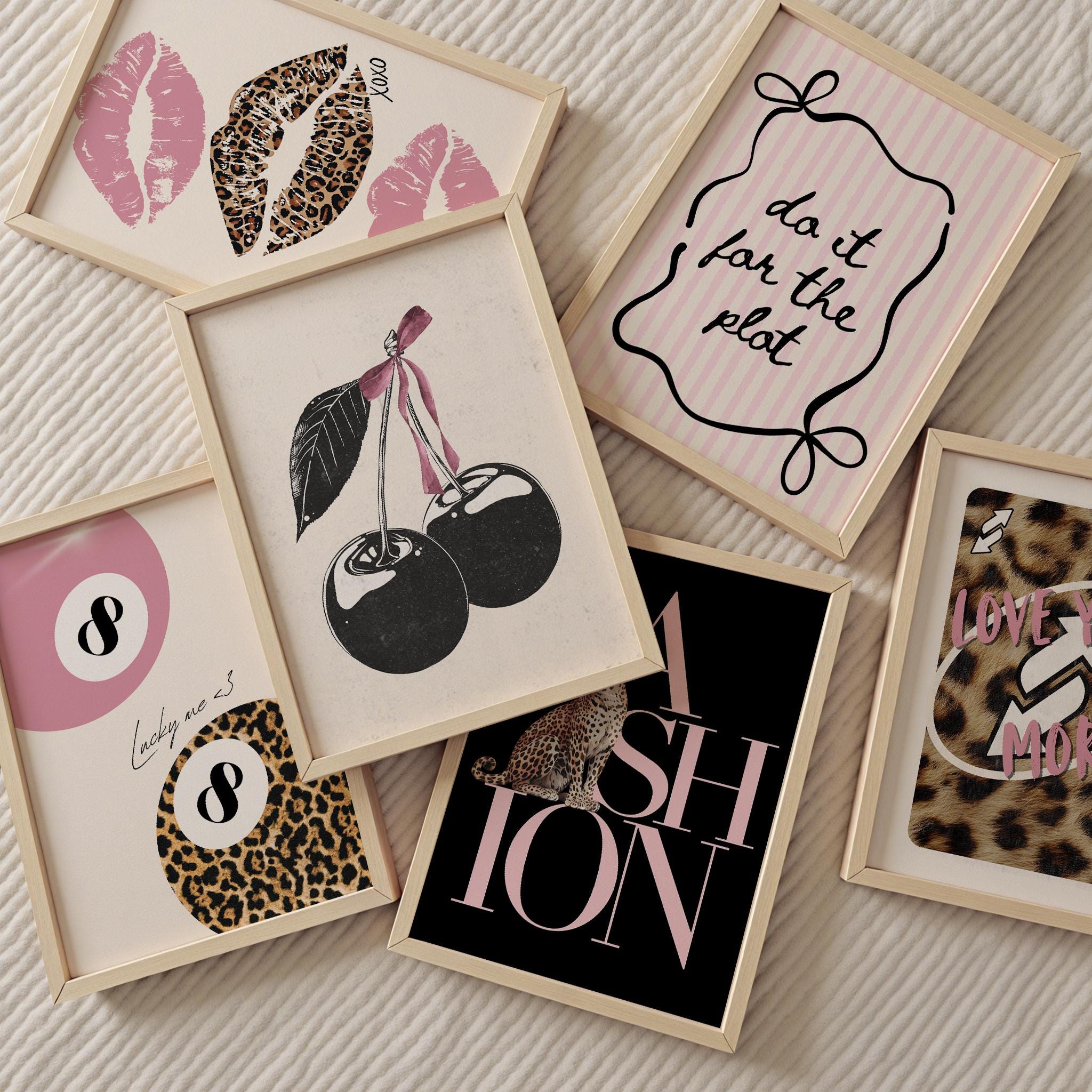 Y2k Pink Cheetah Gallery Wall, Pack of 6 Retro Girly Leopard Poster ...