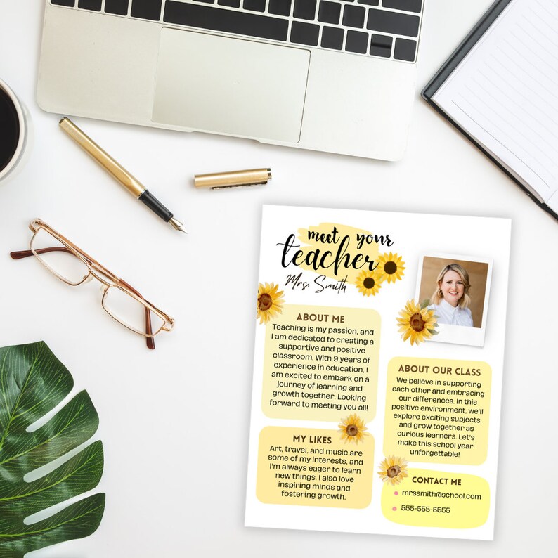 Meet the Teacher Editable Sunflower Themed Template, Teacher Finds ...