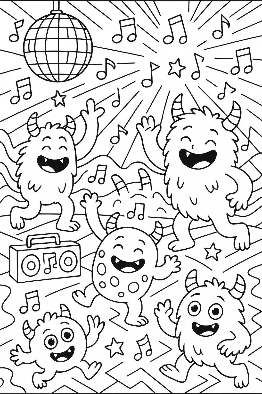 Monster Dance Party Coloring PDF - Etsy