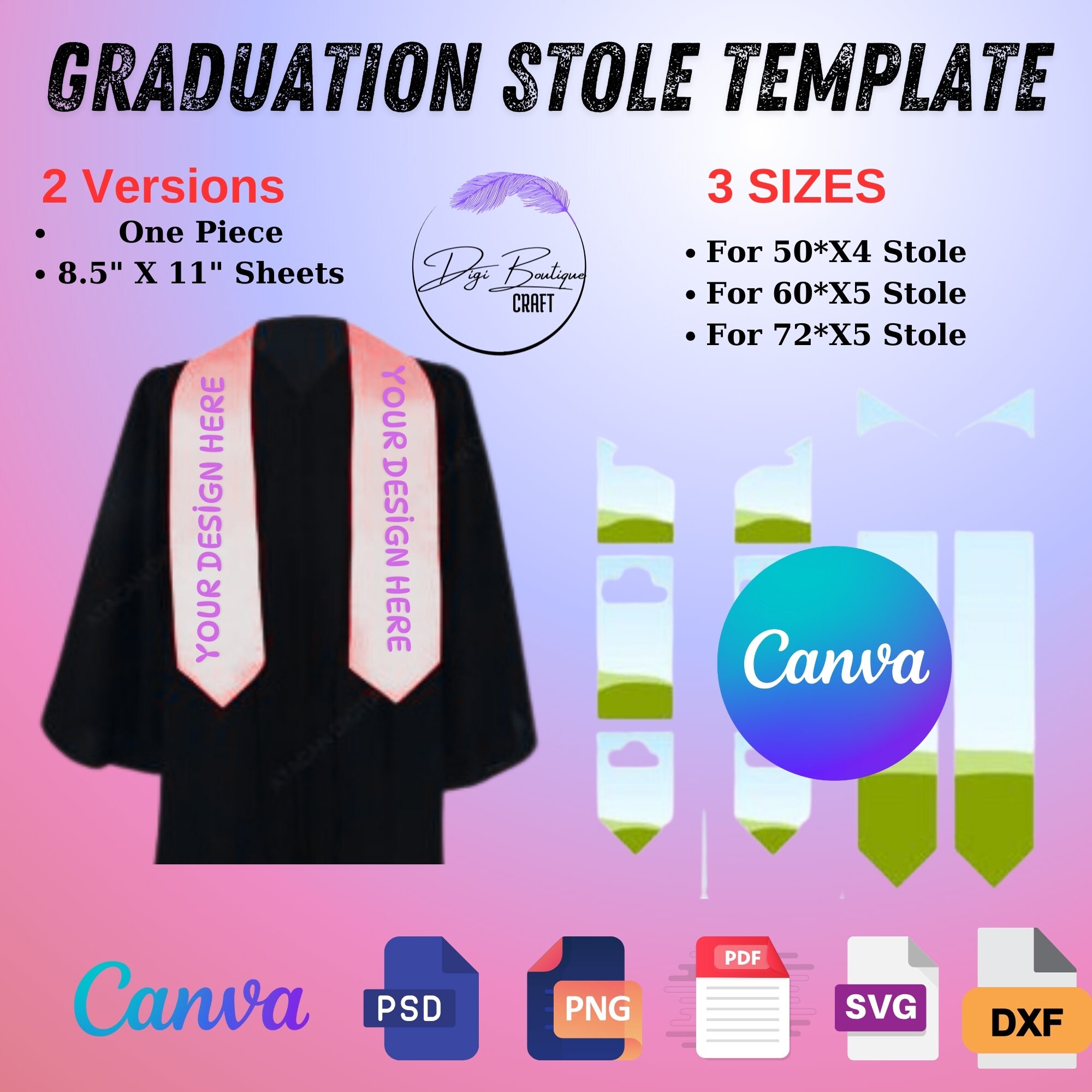 Graduation Stole Template , Customizable Graduation Stole Template ...