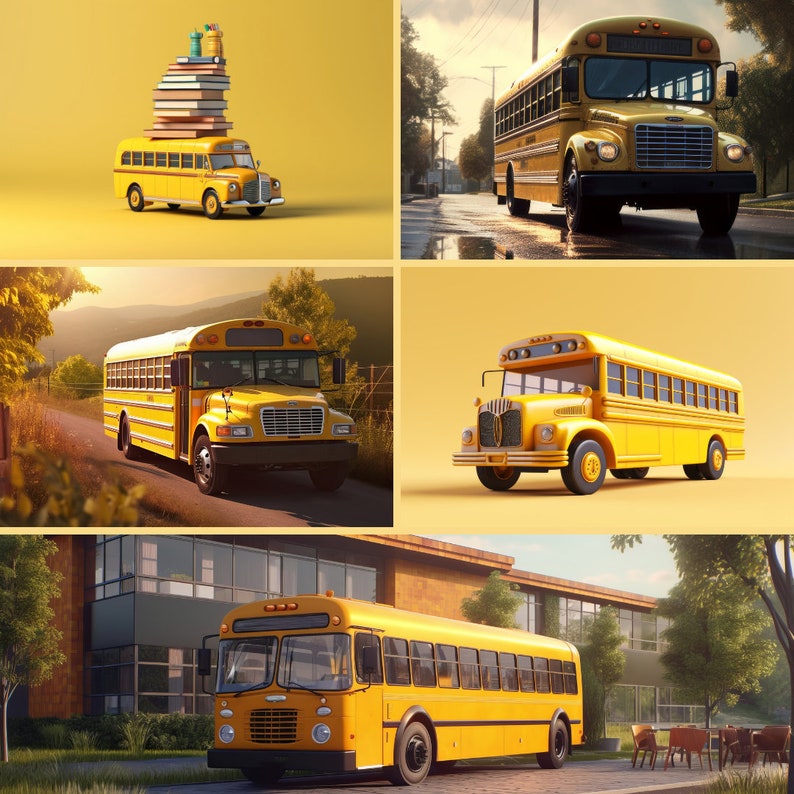 Back to School Bus Digital Backdrop & Photoshop Overlays, Photography ...