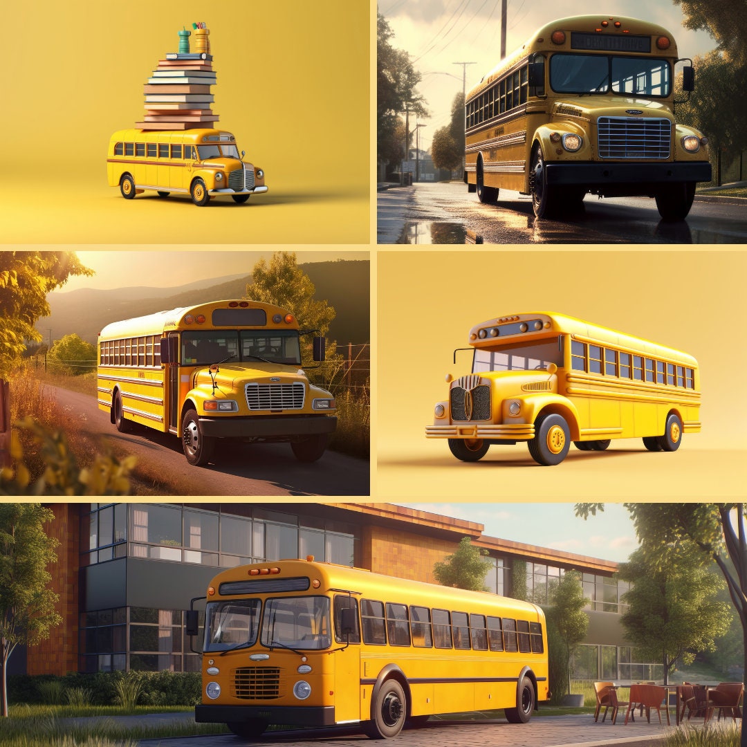 Back to School Bus Digital Backdrop & Photoshop Overlays, Photography ...