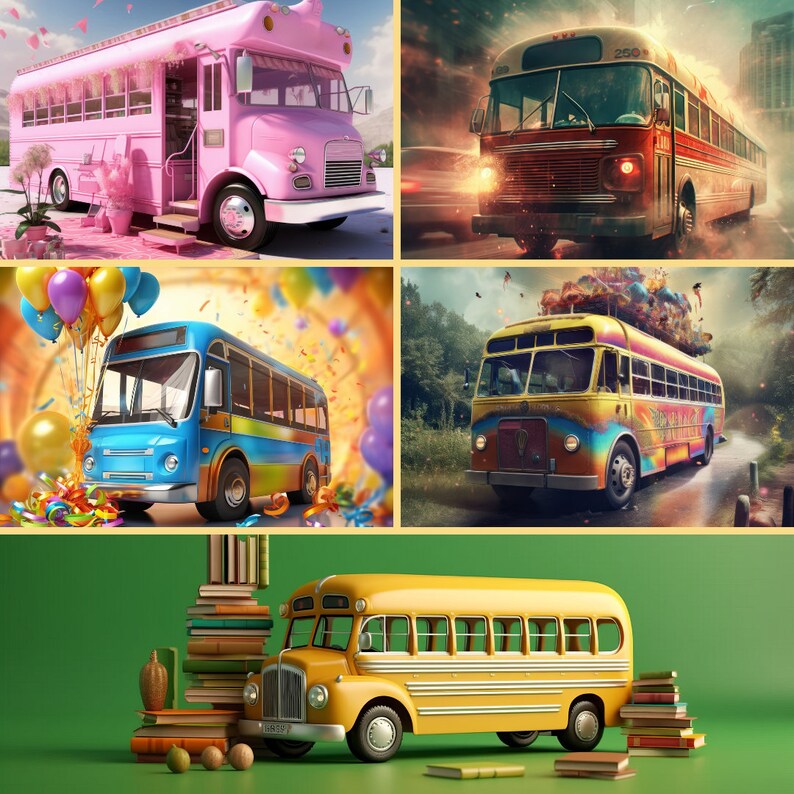 Back to School Bus Digital Backdrop & Photoshop Overlays, Photography ...
