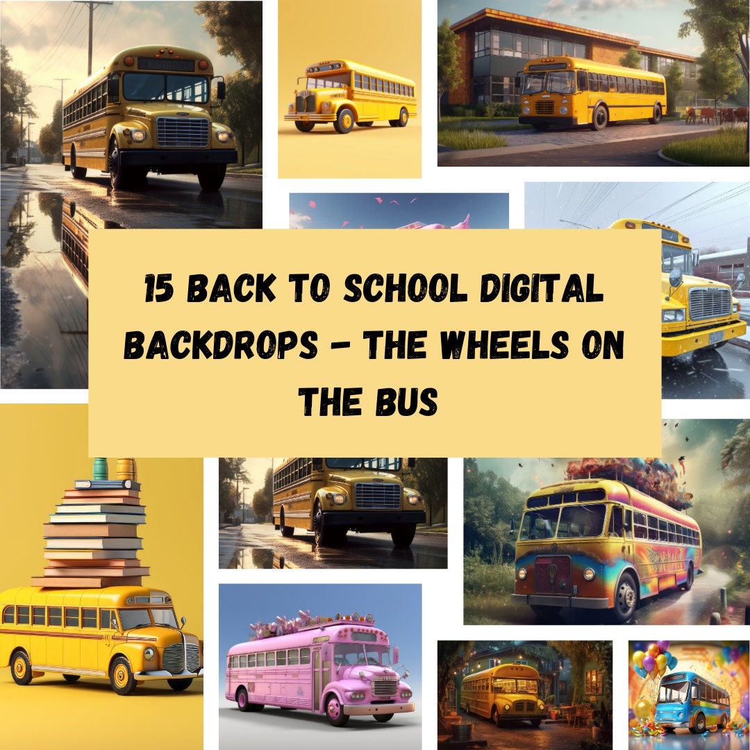 Back to School Bus Digital Backdrop & Photoshop Overlays, Photography ...