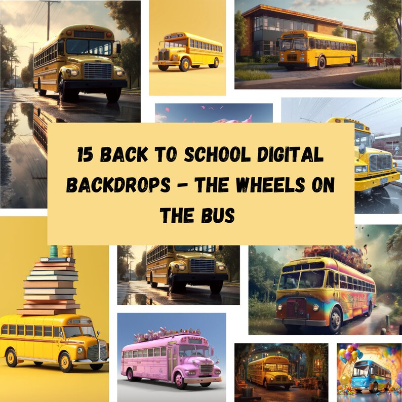 Back to School Bus Digital Backdrop & Photoshop Overlays, Photography ...