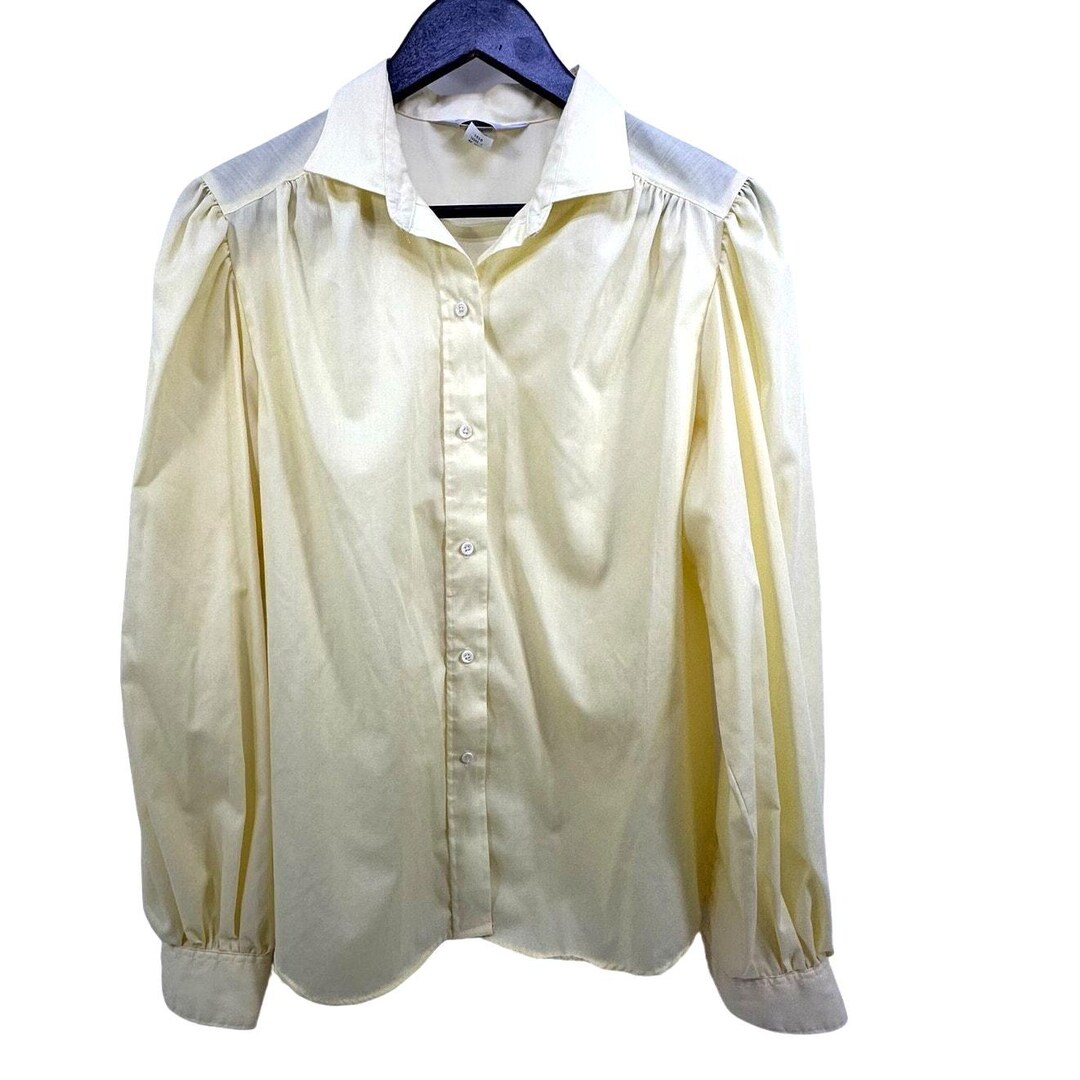 Vintage Alicia Button up Blouse Size 16 Yellow 1980s Secretary Geek ...