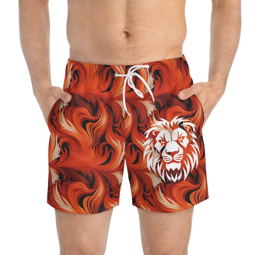 Trendy Minimalist Swimming Trunk With White Lion Head | Summer Clothes ...