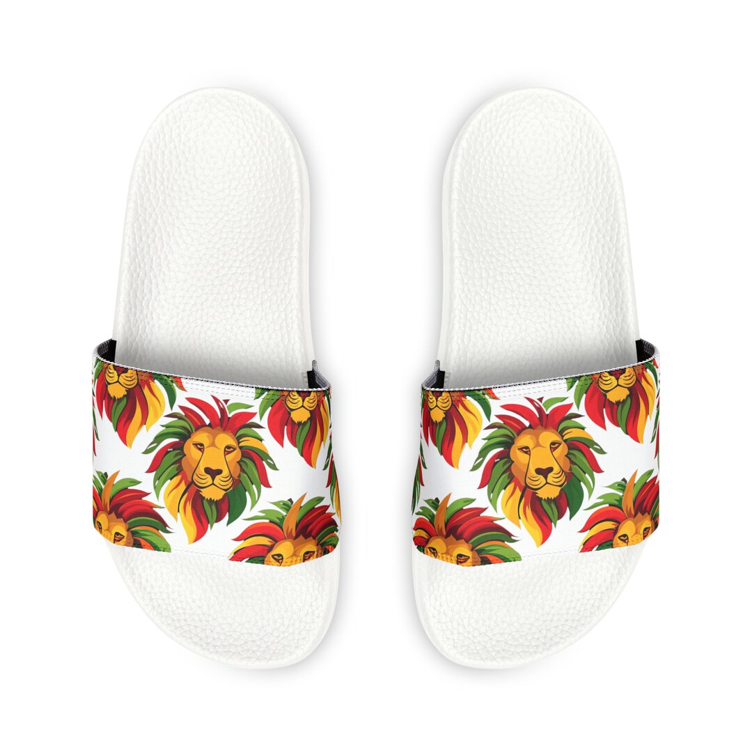 Trendy Boho Men's Rasta Lion Sandals - Unique Beach Slides for Dudes ...
