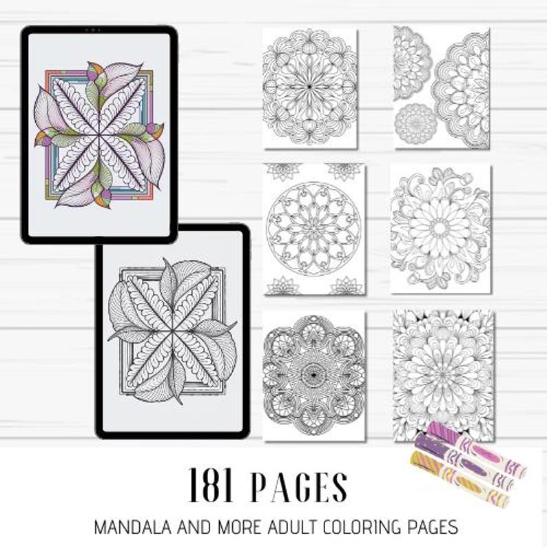 Printable Adult Coloring Book | 181 High-quality Pages + 5 Bonus Covers ...
