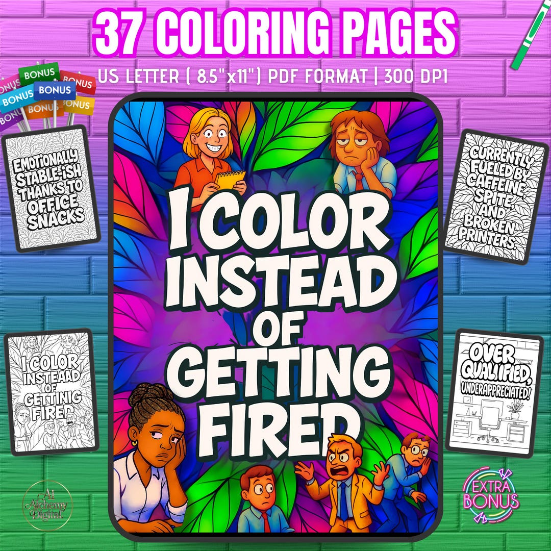 Funny Office Coloring Pages: Sarcastic Stress Relief (PDF Download, 37 ...