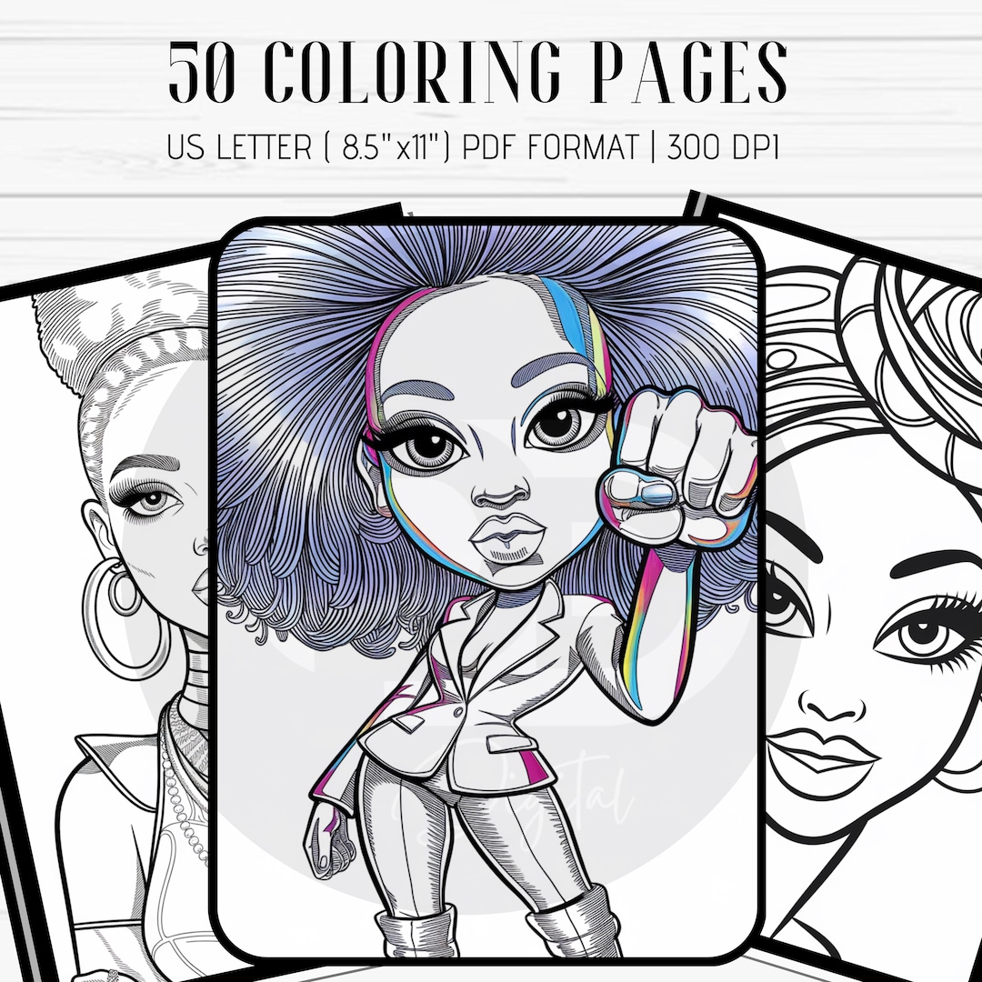 Afrocentric Coloring Pages: Black Women, Fashion & Self-care (digital ...