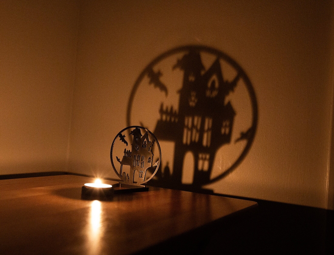 Haunted House Tealight Shadow Caster - Halloween Tea Light Holder - 3D ...