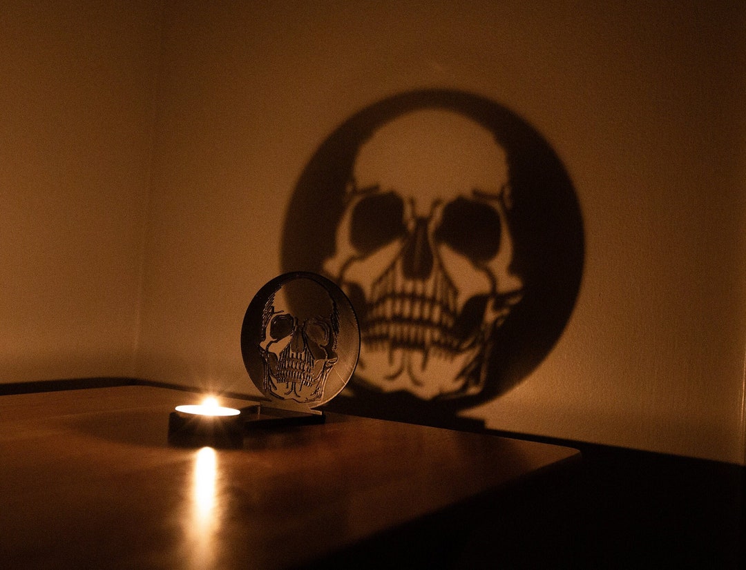 Skull Shadow Caster - Halloween Tea Light Holder - 3D Printed Spooky ...