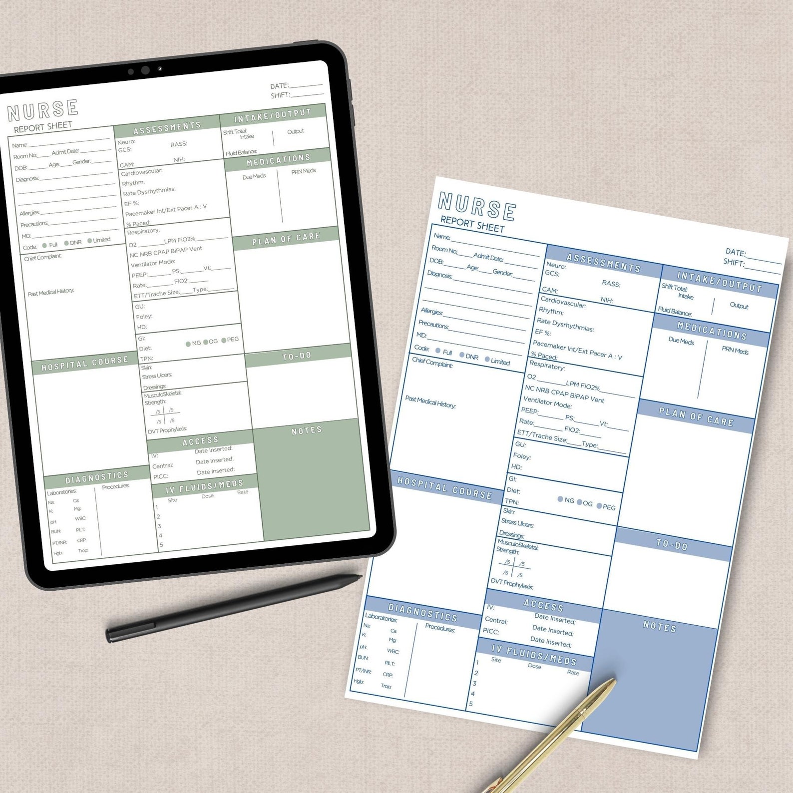 ICU Registered Nurse Report Sheet INSTANT DOWNLOAD Patient Care Handoff ...