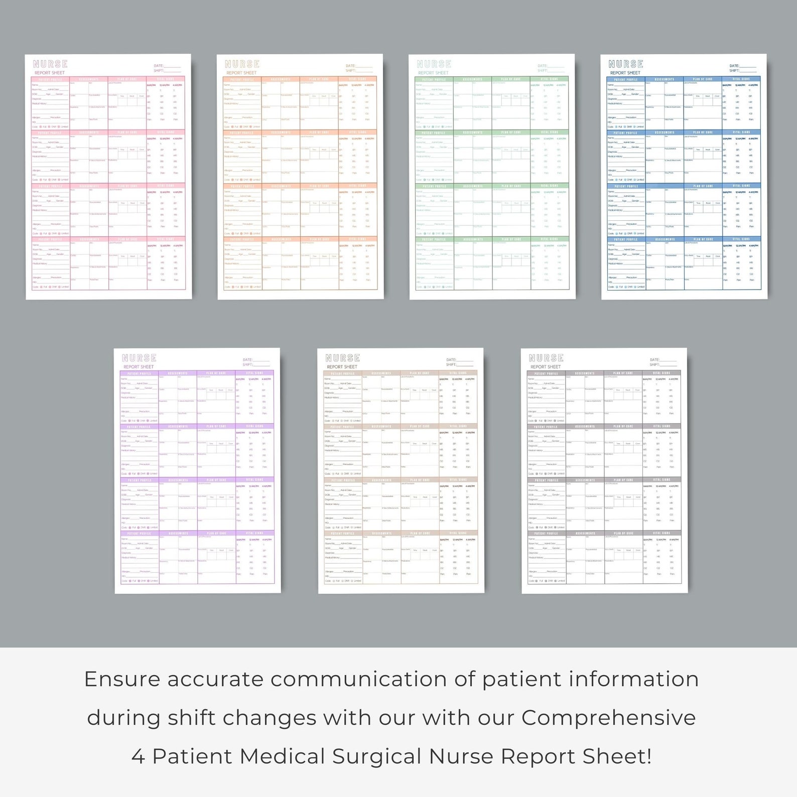 4 Patient Nurse Report Sheet Medical Surgical Nurse Printable INSTANT ...