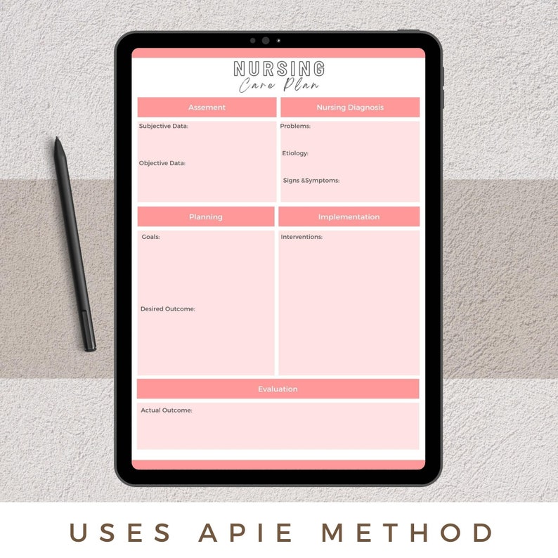 Nursing Student Essential Printable Care Plan Form INSTANT DOWNLOAD ...