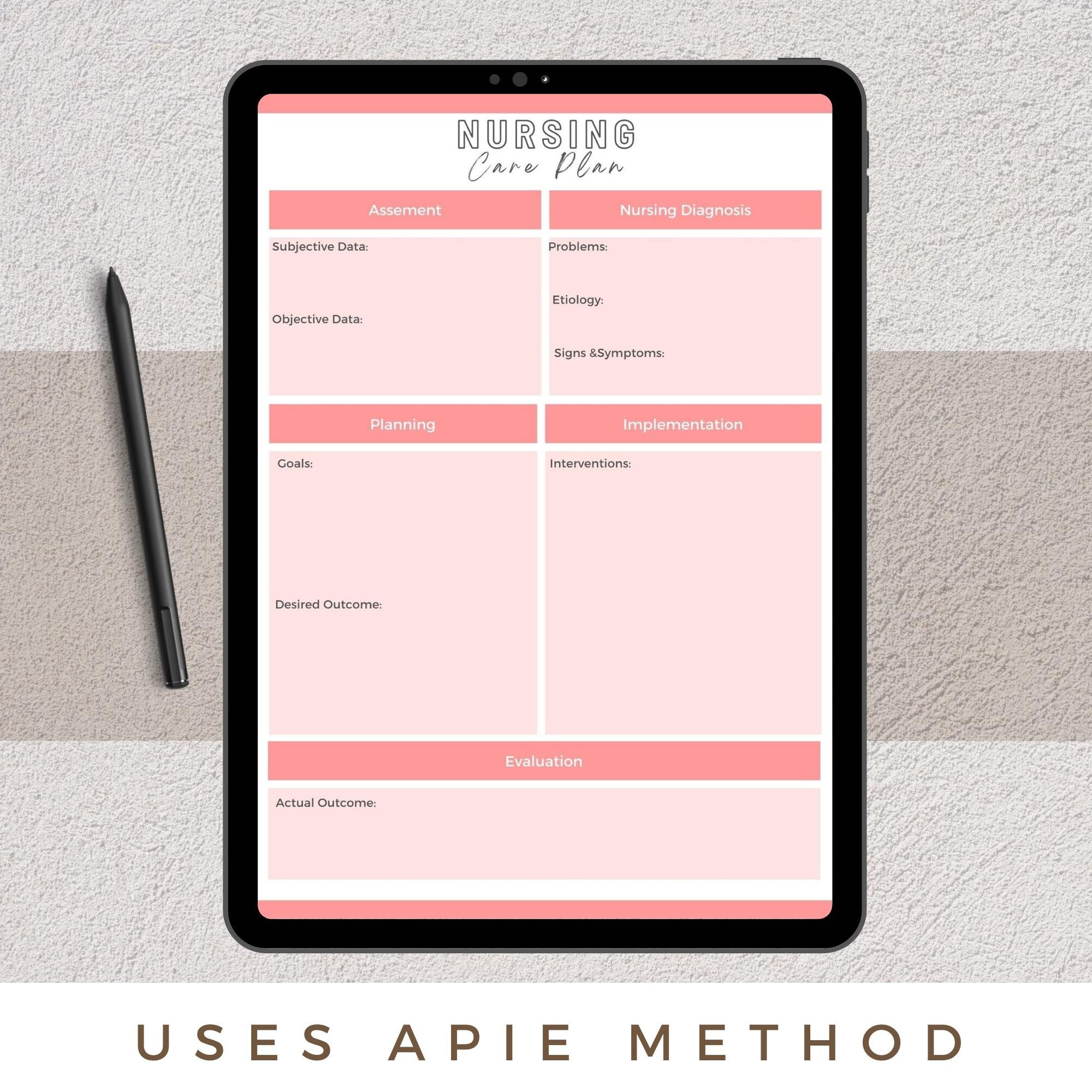 Nursing Student Essential Printable Care Plan Form INSTANT DOWNLOAD ...