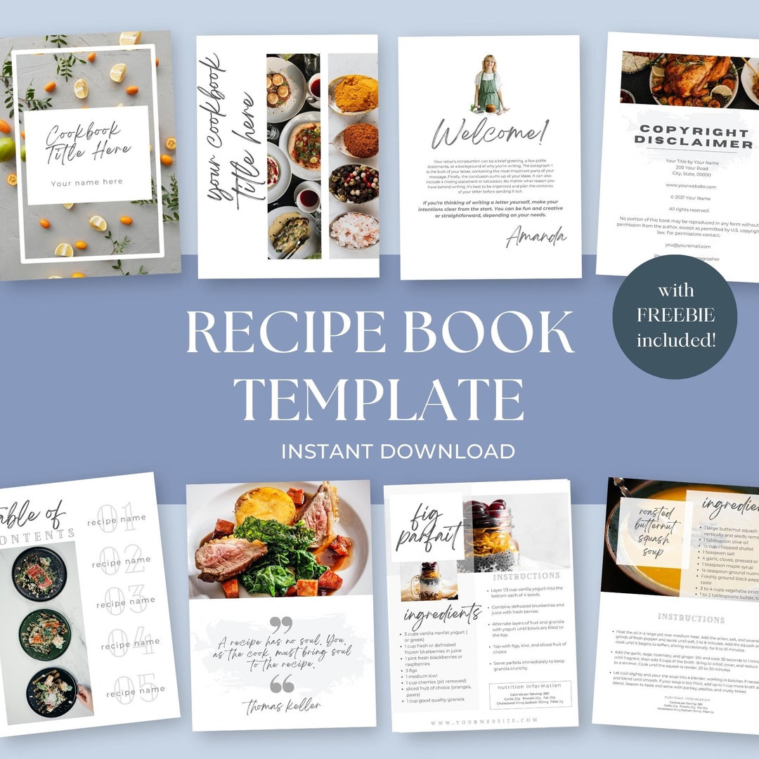 Chef's Recipe Book Template INSTANT DOWNLOAD Minimalistic Design ...