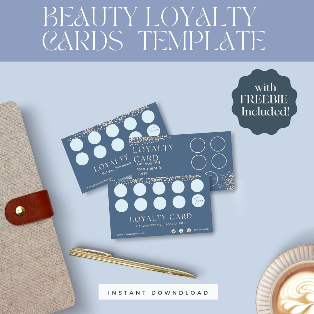 5 Editable Beauty Loyalty Card Template in Blue and Gold INSTANT ...
