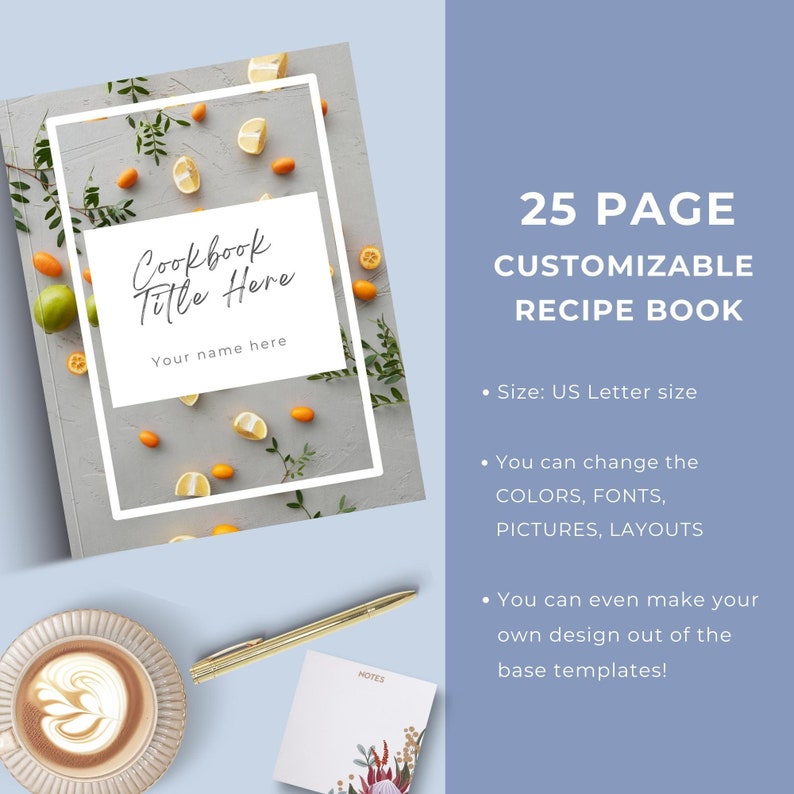 Chef's Recipe Book Template INSTANT DOWNLOAD Minimalistic Design ...